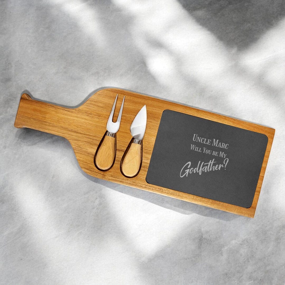 Personalized Will You Be My Godfather Cheese Board: Slate & Acacia Wood ...