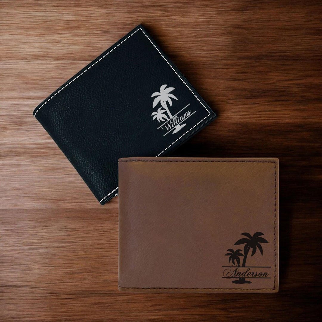 Palm Tree Personalized Engraved Leather Bi-fold Wallets, Personalized ...