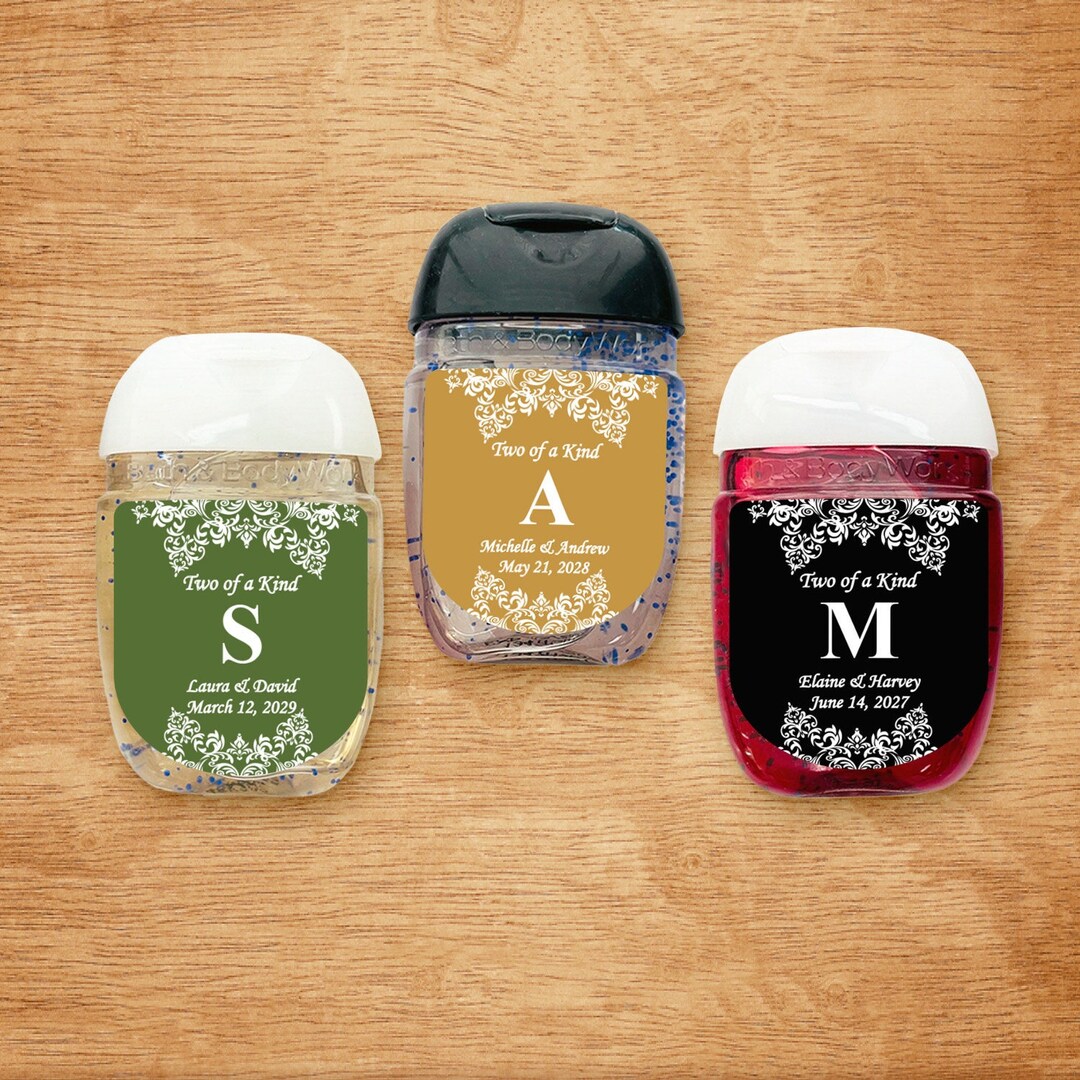 Set of 18 Damask Initial Personalized Sanitizer Labels, Wedding Bridal ...