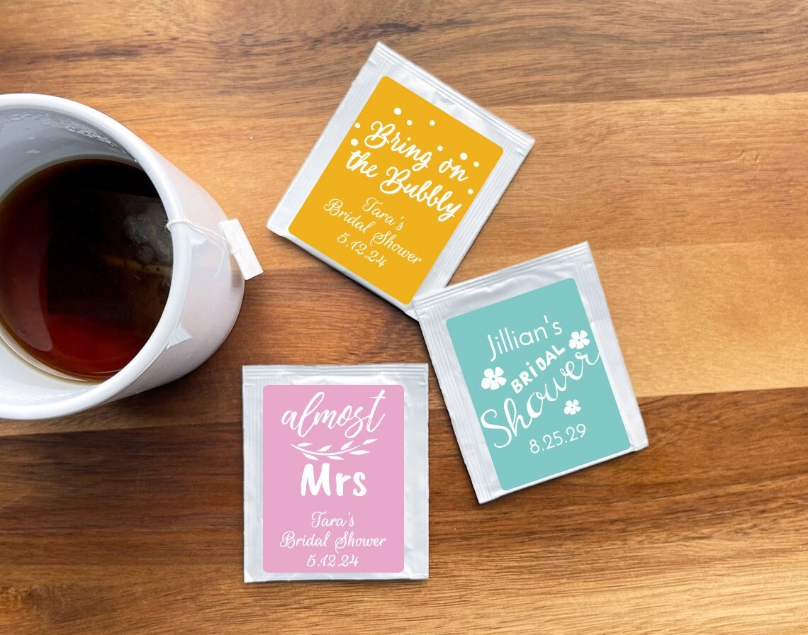 Set Of 24 Bridal Shower Personalized Tea Bag Favor With Labels Dm2