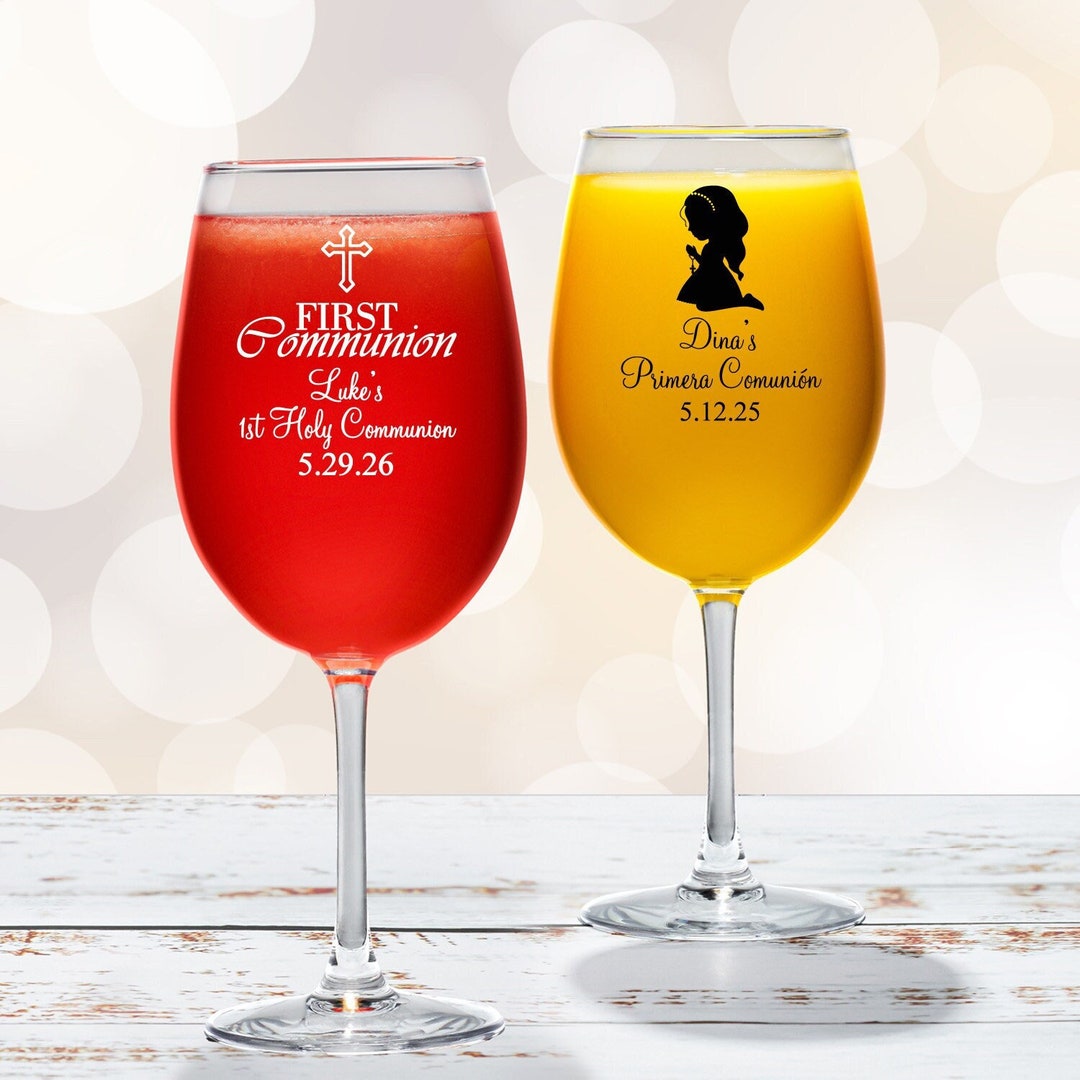 First Holy Communion Favors, Set of 24 Personalized 12 Ounce Wine Glass ...