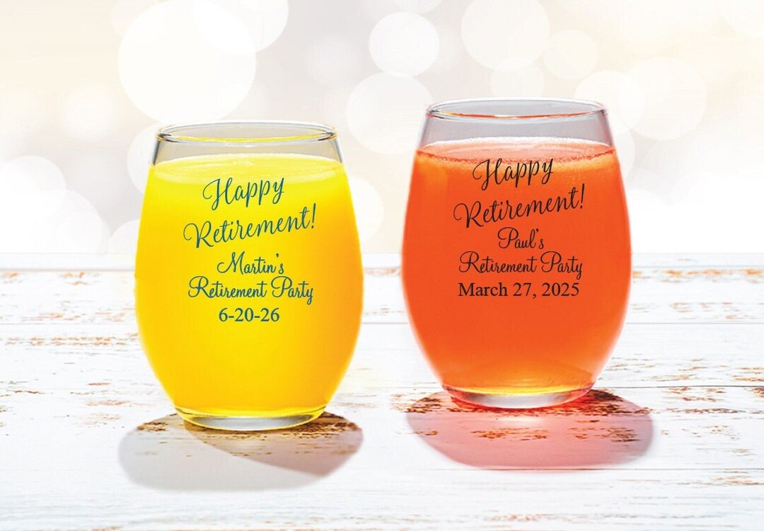 Set of 24 Personalized Retirement Wine Glasses: 9 Oz Party Favors - Etsy