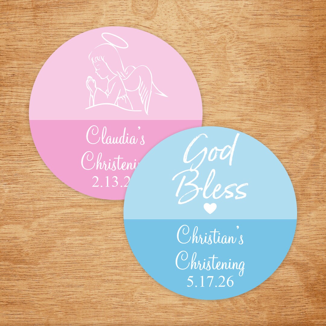Personalized Baptism Favor Labels: 2-inch Christening Stickers, Set of ...