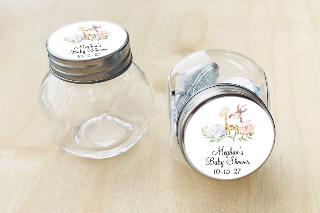 Set of 12 Mini Candy Jar Personalized Baby Safari Jungle Animals Favors ...