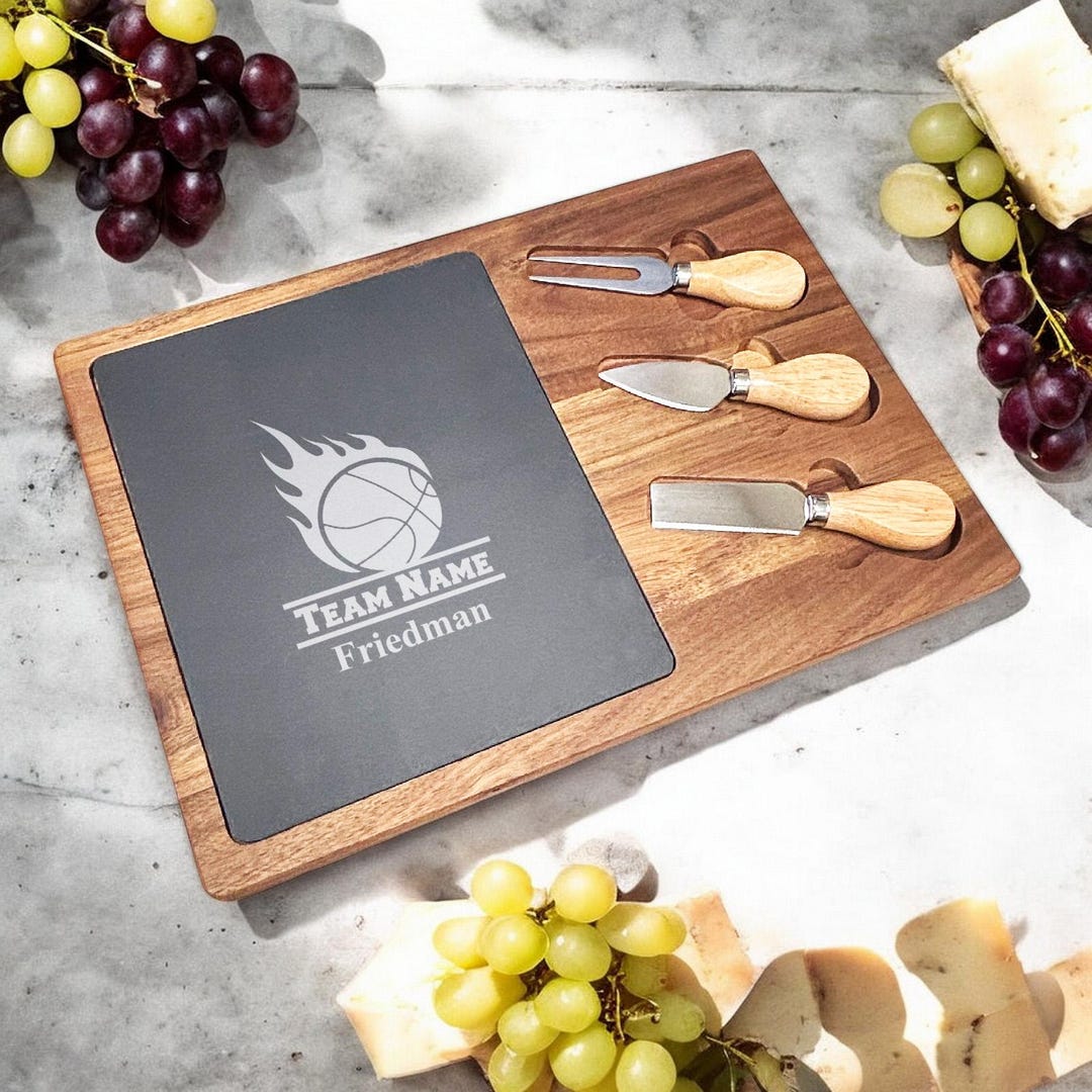 Basketball Personalized Slate & Acacia Wood Cheese Board, Charcuterie ...