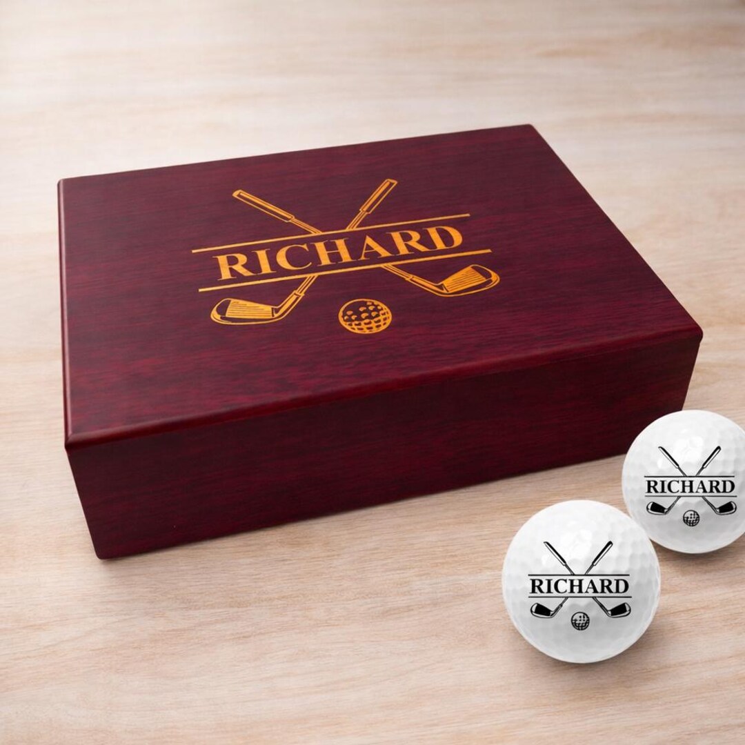 Personalized Golf Ball Gift Set: Rosewood Box, Engraved Golf Balls - Etsy