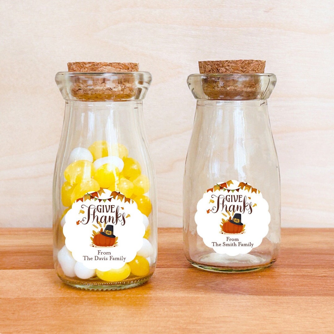 Set of 12 Give Thanks Personalized Vintage Milk Bottle Jar Favors ...