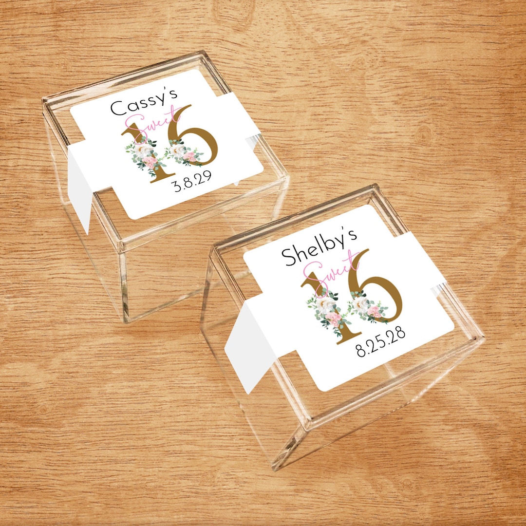 Set of 10 Sweet 16 Flowers Personalized Clear Acrylic Square Cubes ...
