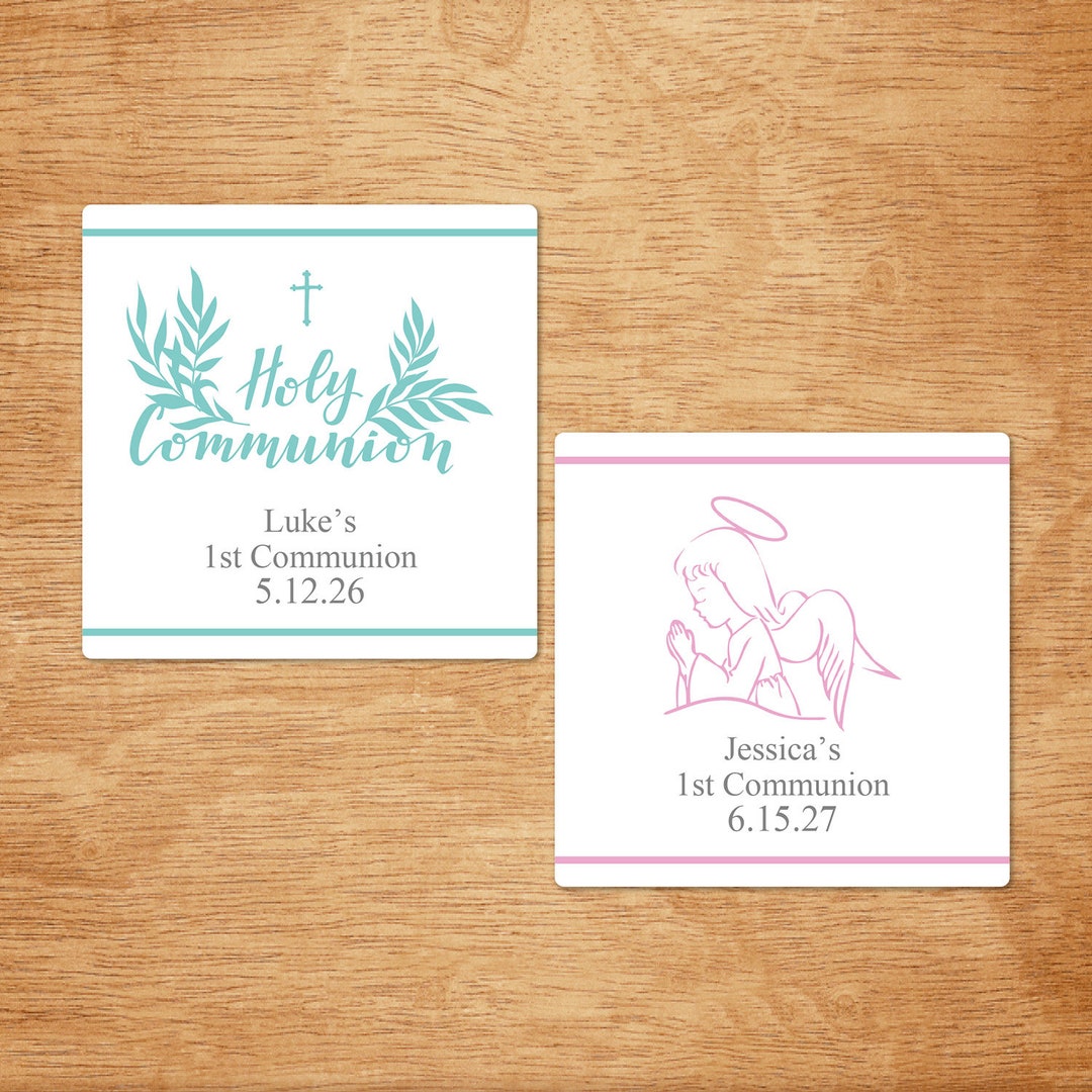 Set of 24 First Holy Communion Personalized Favor Labels, God Bless ...