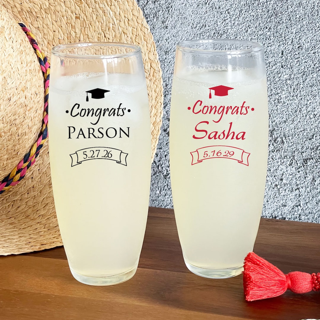 Set of 24 Congrats Grad Personalized Custom Stemless Champagne Glass ...