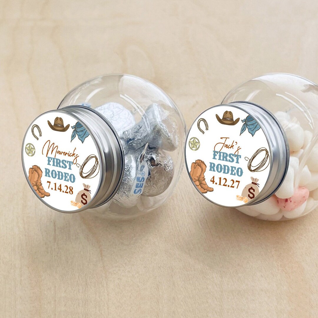 Set of 12 First Rodeo Personalized Mini Glass Candy Jar Favors, Cowboy ...