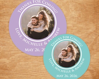 Set of 24 Personalized Circular Round Labels Modern Photo Wedding ...