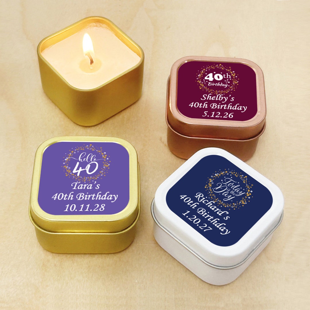 Set of 12 Birthday 40th Custom Personalized Square Travel Candle Tins ...