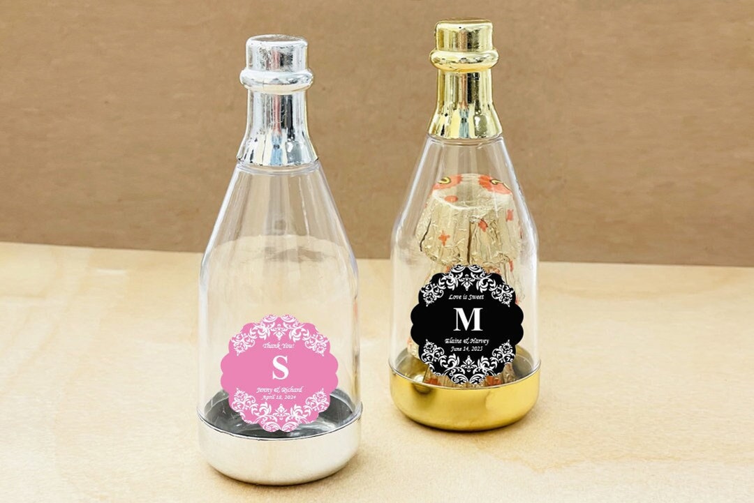 Set of 12 | Custom Damask Personalized Champagne Bottle | Personalized ...