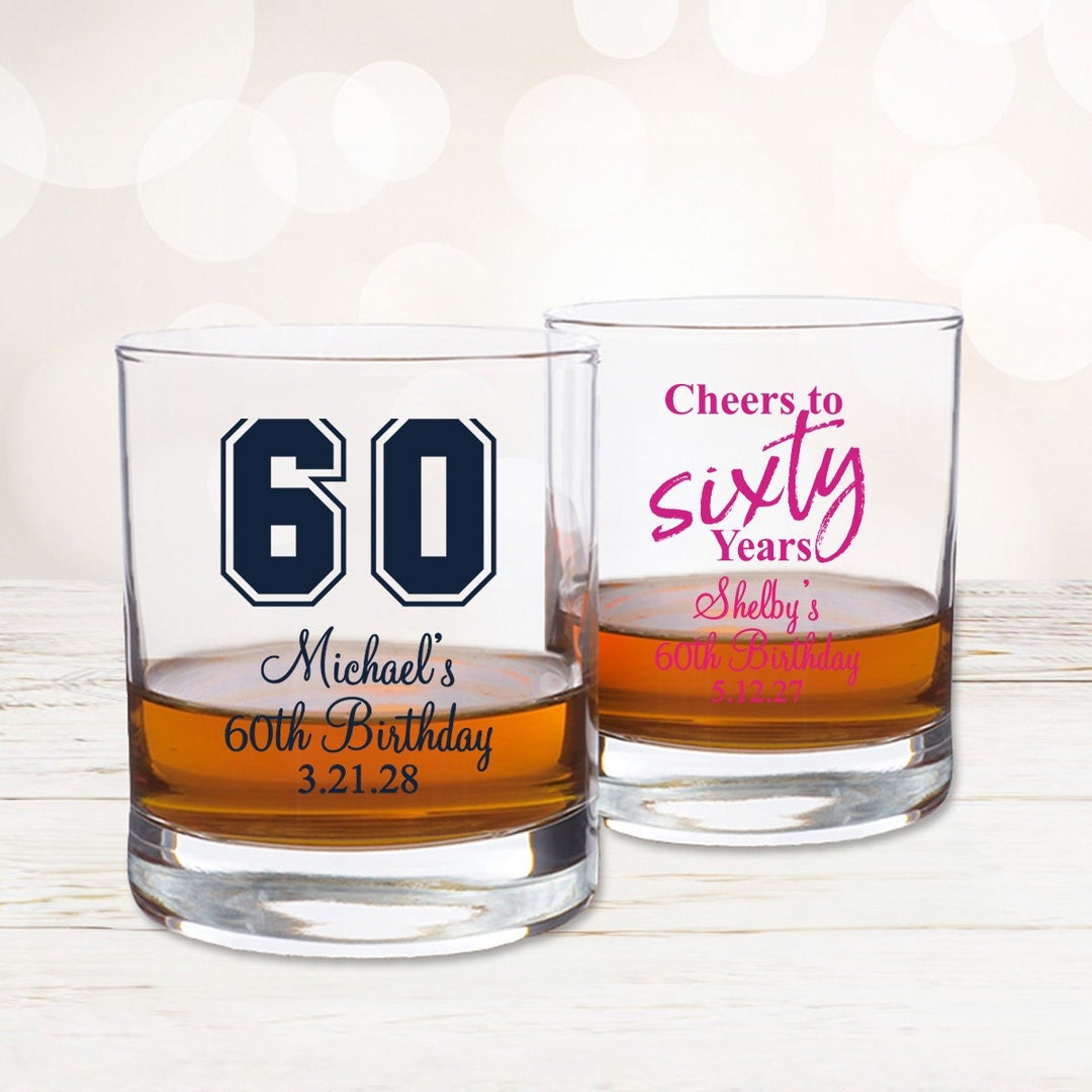Set of 24 Birthday 60th Party Personalized Printed Whiskey Rock Glass, Whiskey Glass 60th ...