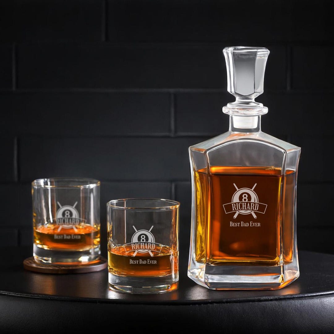 Personalized Billiards Whiskey Decanter Set: Engraved Pool Player Gift ...