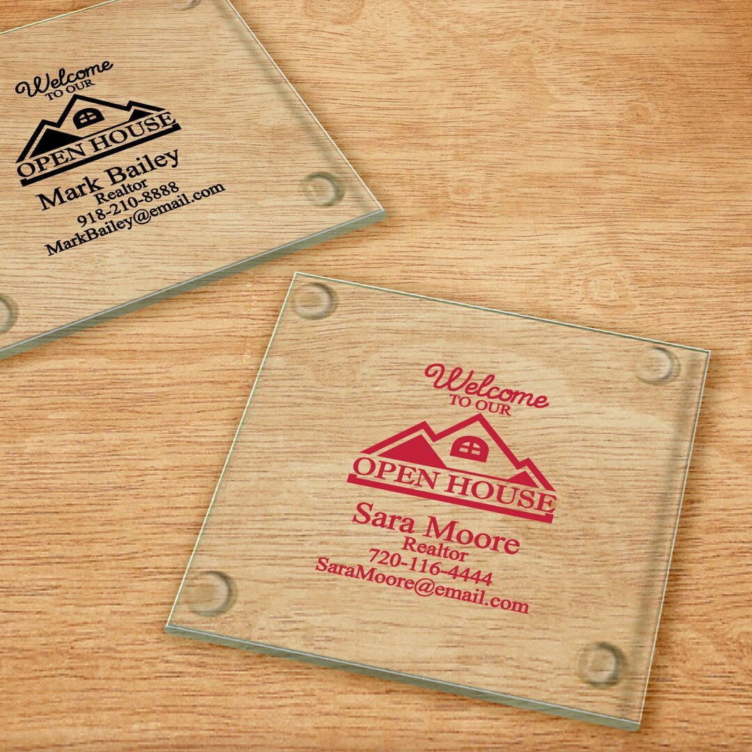 Personalized Open House Glass Coasters: Realtor Gift Favors, Set of 24 ...