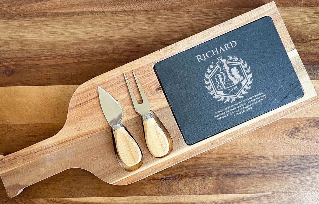 Custom Wine and Cheese Chess Design Personalized Slate & Wood Paddle ...