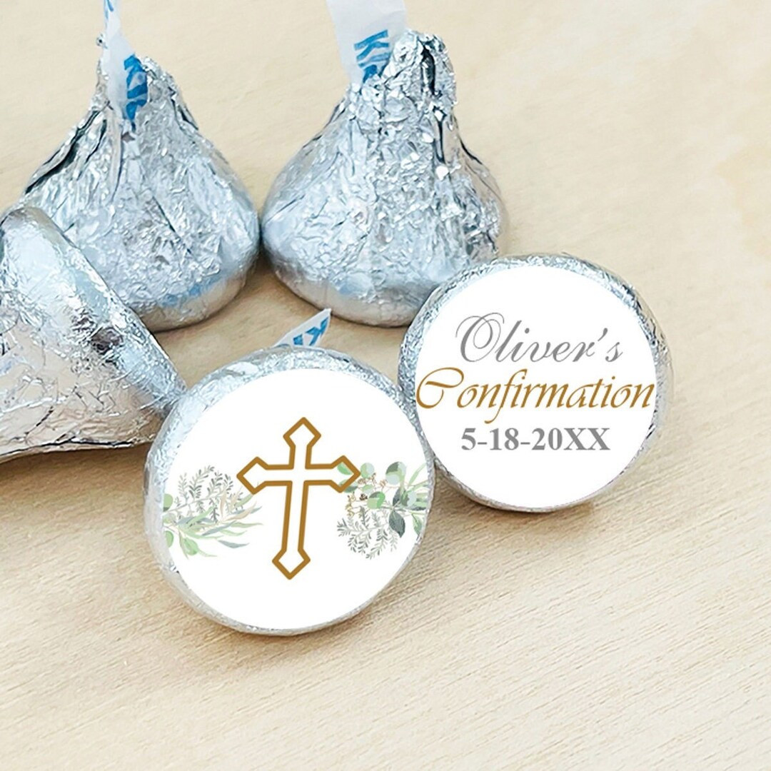 Personalized Confirmation Kisses Labels: Floral Cross Party Favors (set ...