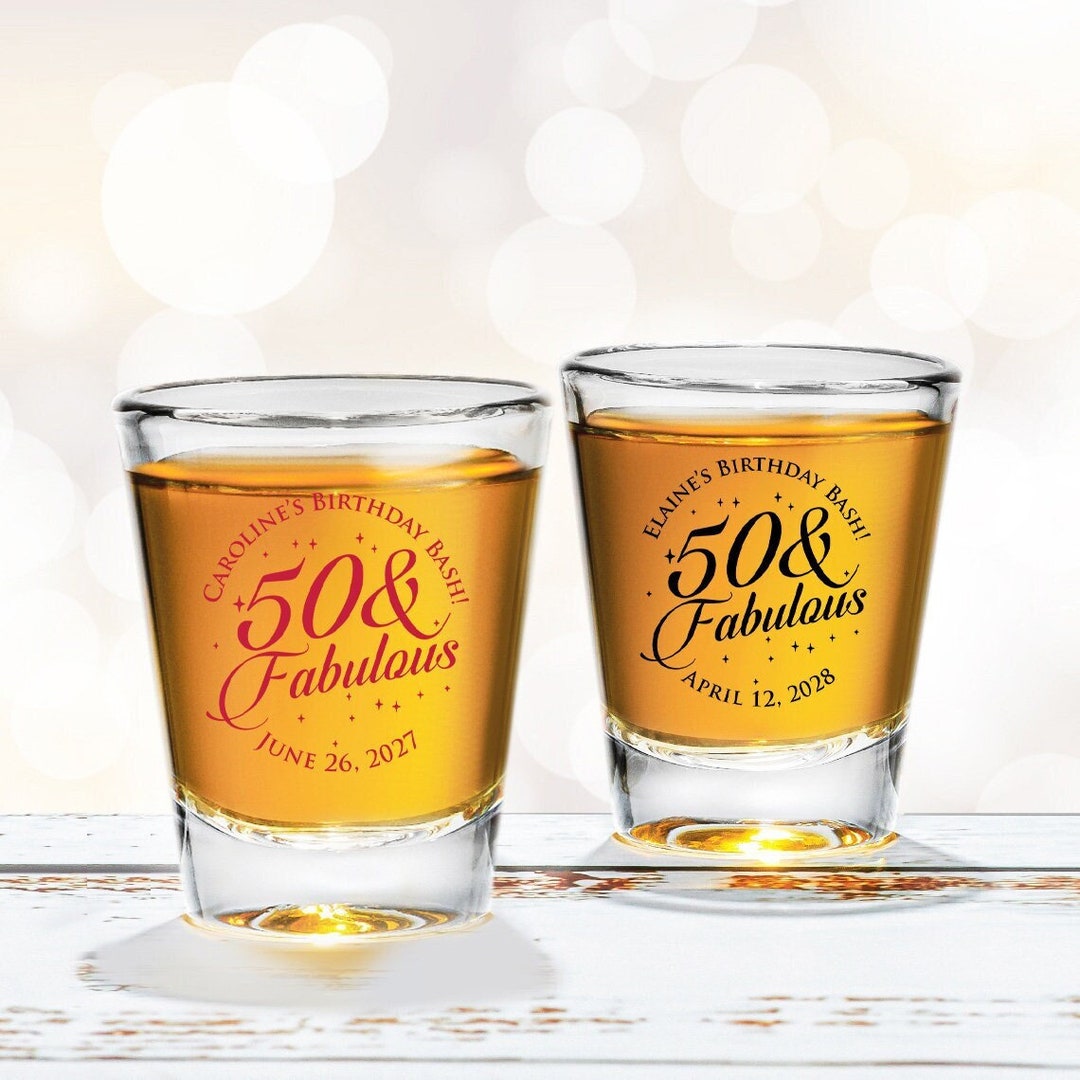 Set of 24 Birthday 50 and Fabulous Personalized Fluted Shot Glass ...