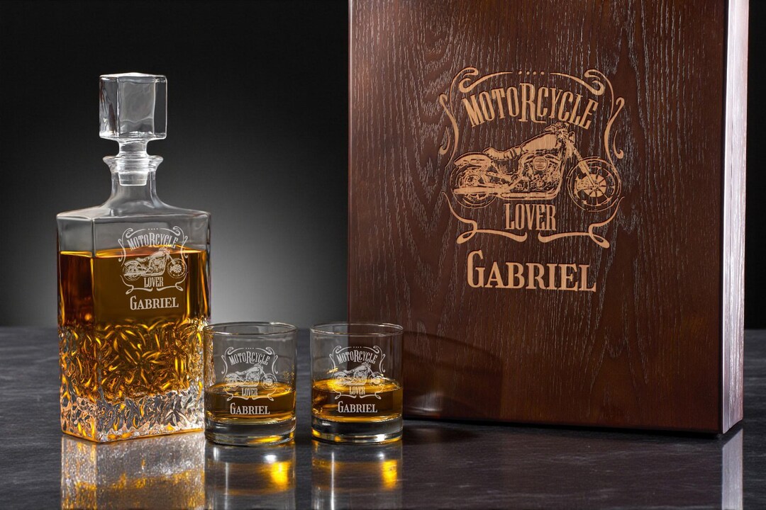 Personalized Motorcycle Whiskey Decanter Set: Engraved Biker Gift - Etsy
