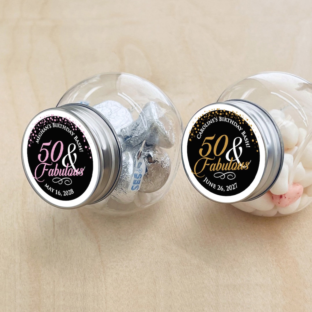 Set of 12 Mini Candy Jar Personalized Birthday 50 and Fabulous ...