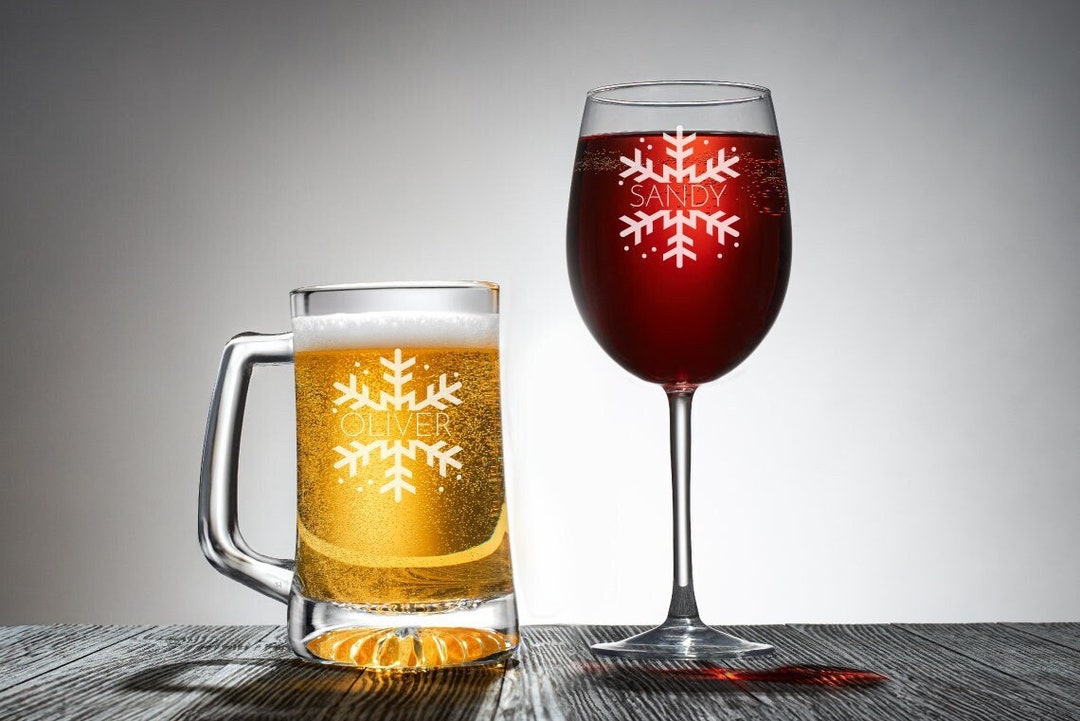 Snowflake Personalized Engraved Wine Glass or Winter Snowflake Engraved ...