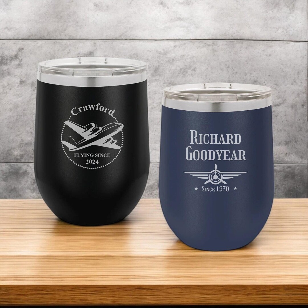Aviator Personalized Stemless Insulated Wine Cup, Pilot's Personalized ...