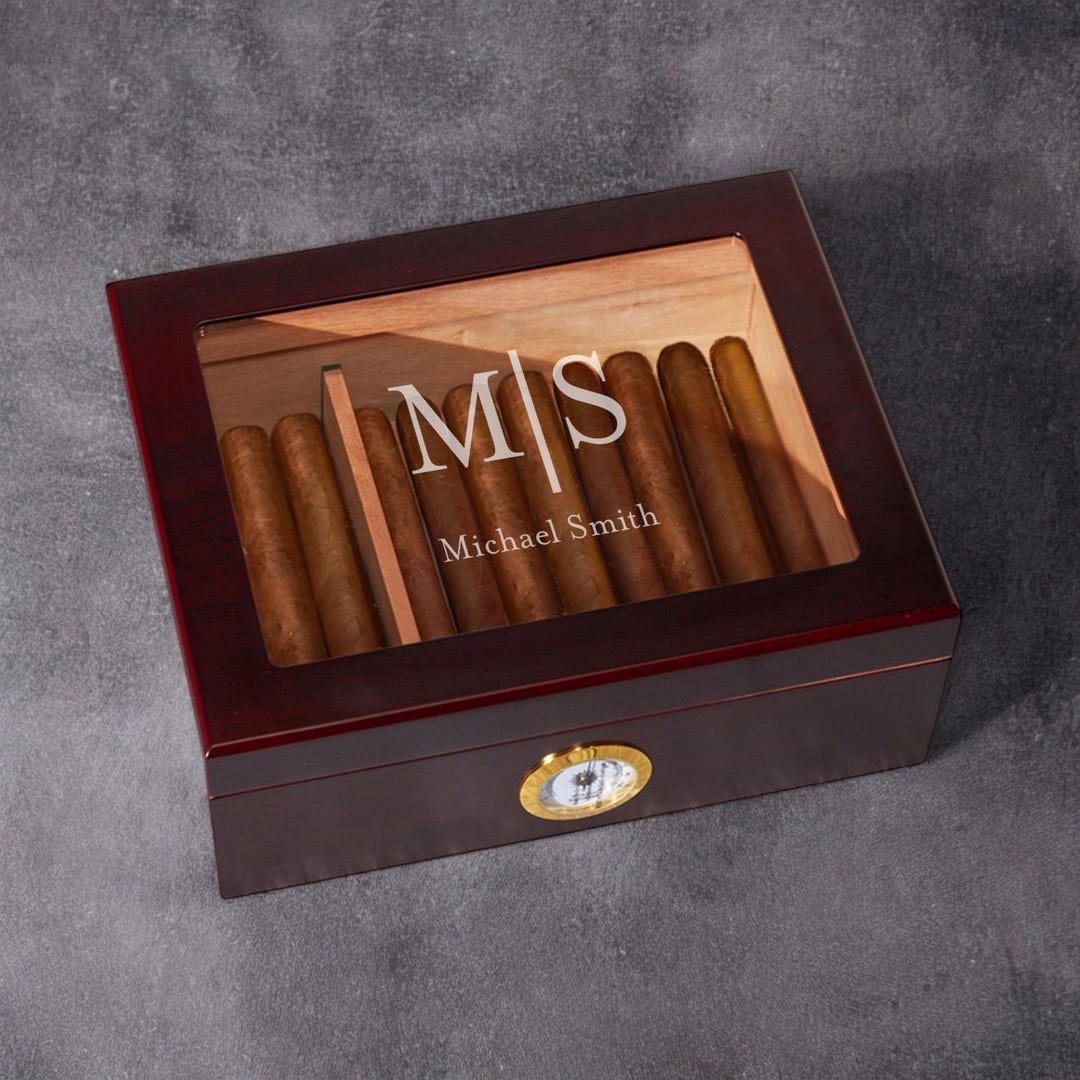 Monogram Personalized Engraved Cherry Wood Cigar Humidor 50 Count Cigar ...