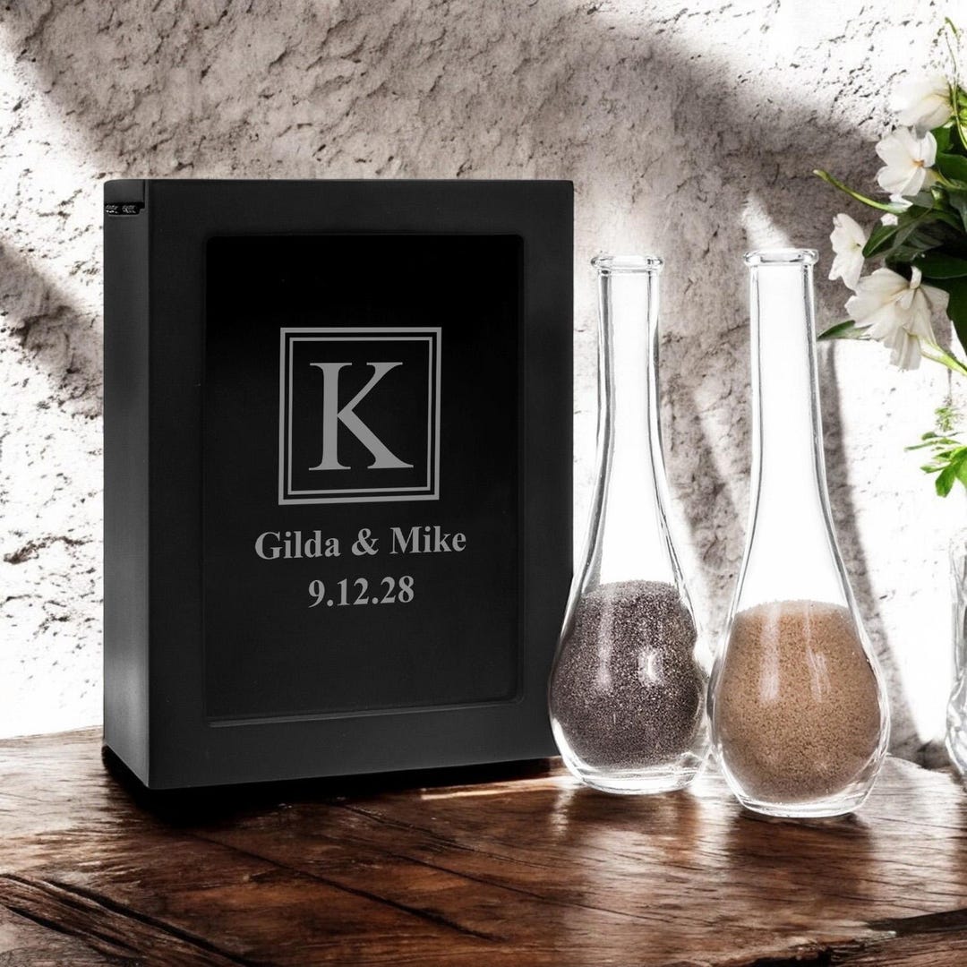 Monogram Design Engraved Unity Sand Ceremony Shadow Box Wedding Set (3 ...