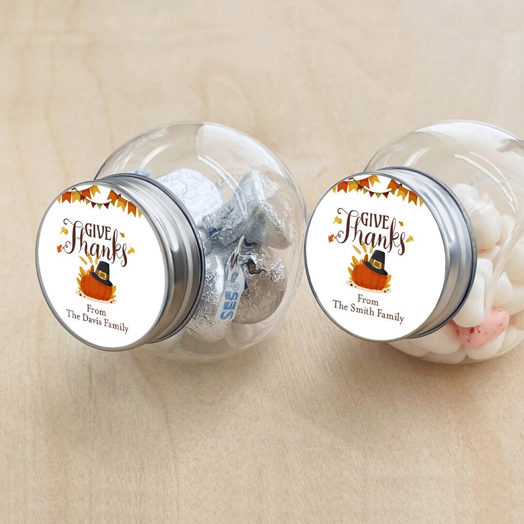 Set of 12 Give Thanks Personalized Mini Glass Candy Jar Favors ...
