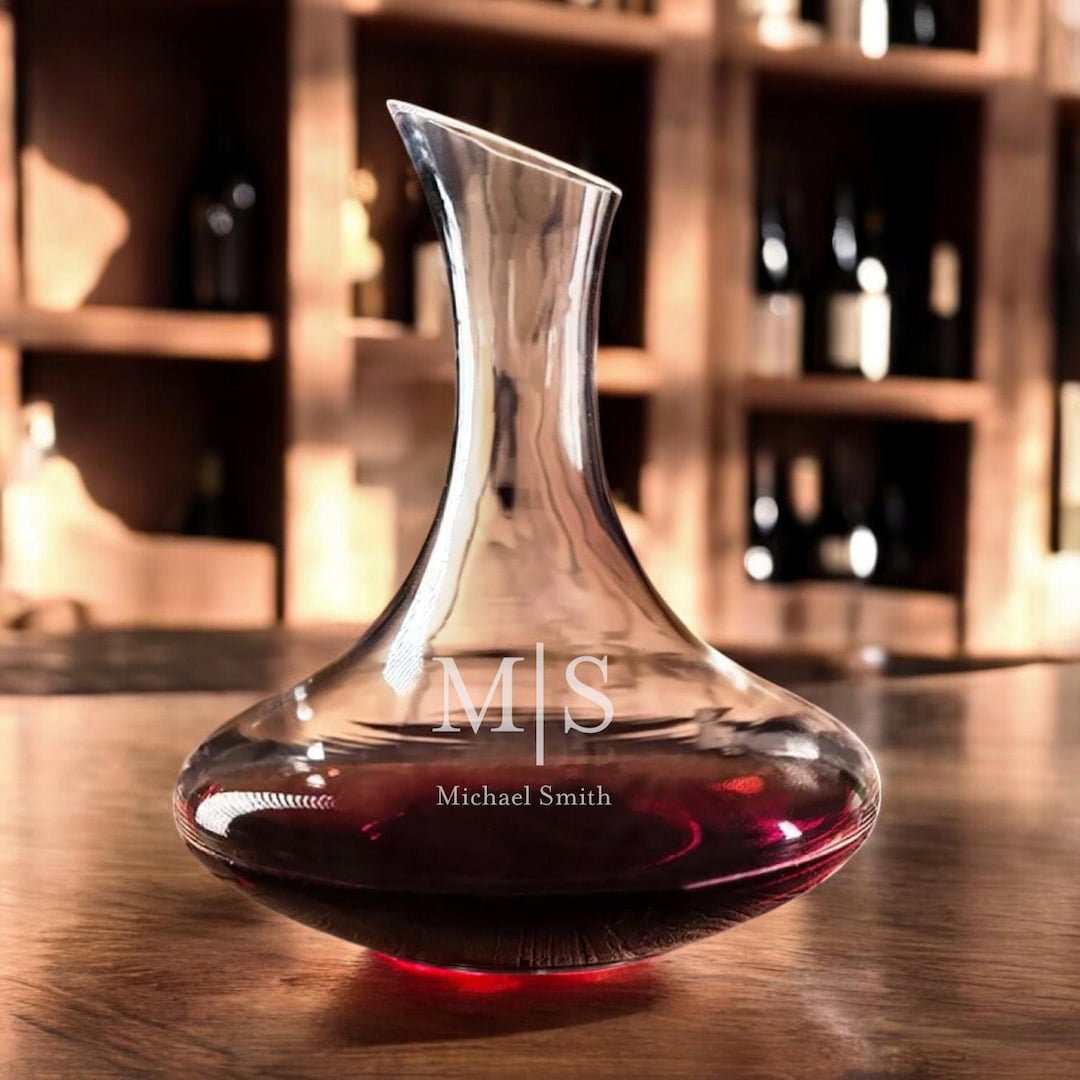 Monogram Personalized Wine Decanter, Stemless 15oz Wine Glass Engraved ...