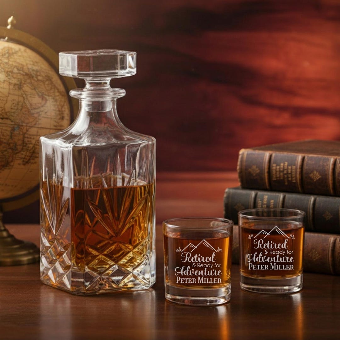 Retired and Ready for Adventure Trinity Cut Beveled Decanter With ...