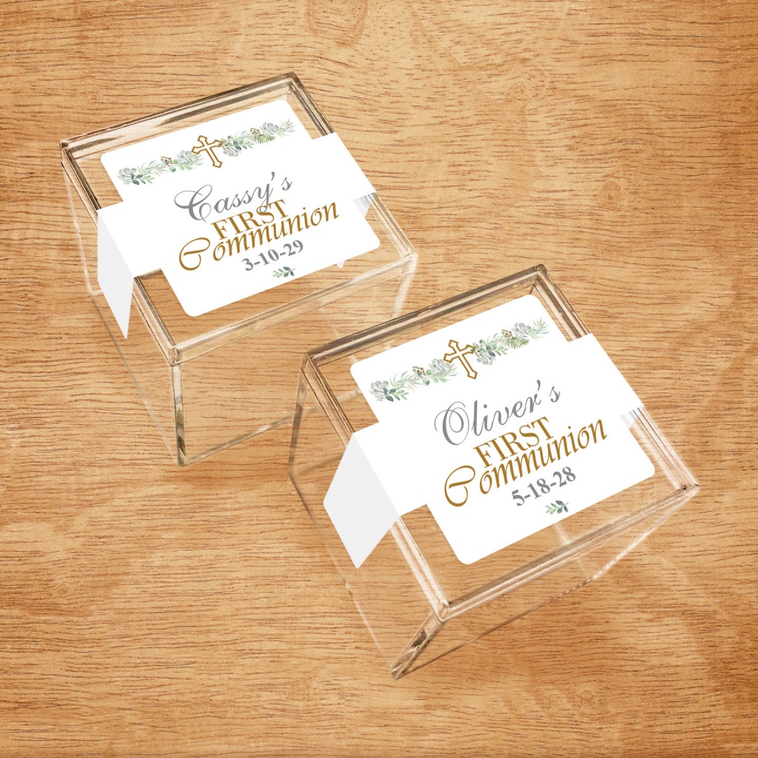 Set of 10 First Communion Greenery Personalized Clear Acrylic Square ...
