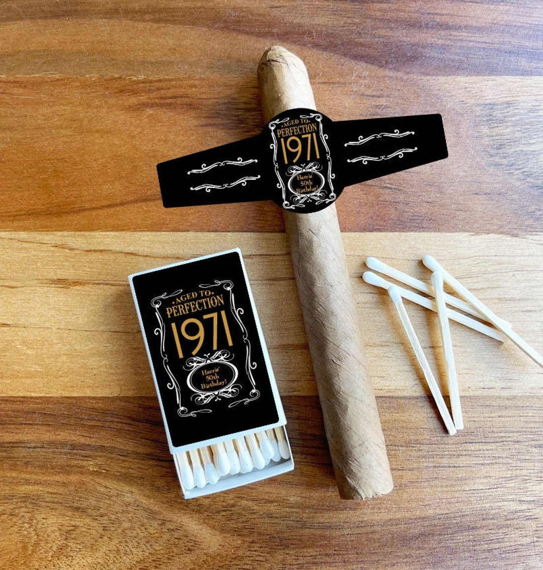 Custom Cigar Bands Aged to Perfection Personalized White Box Matchboxes ...