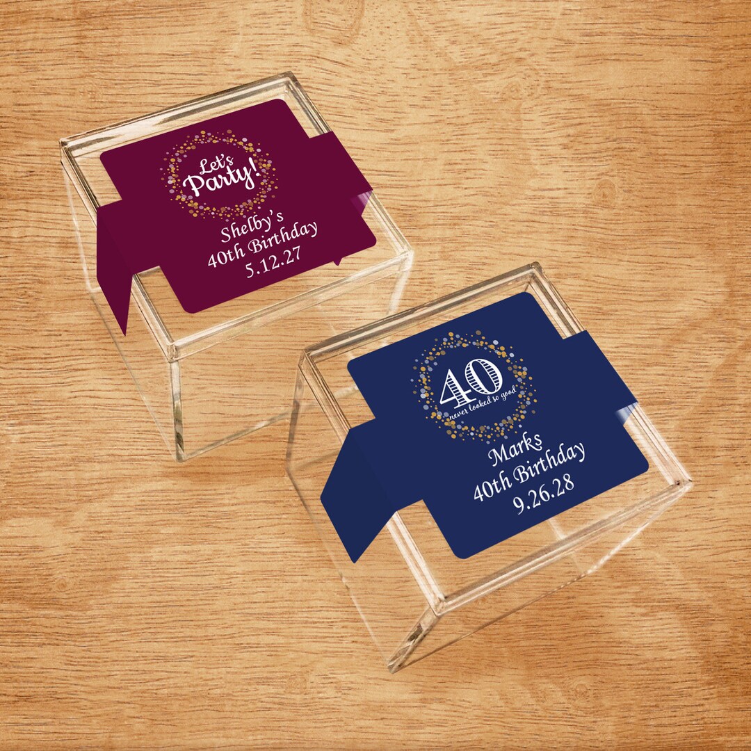 Set of 10 40th Birthday Personalized Square Favor Box With Labels, 40th ...