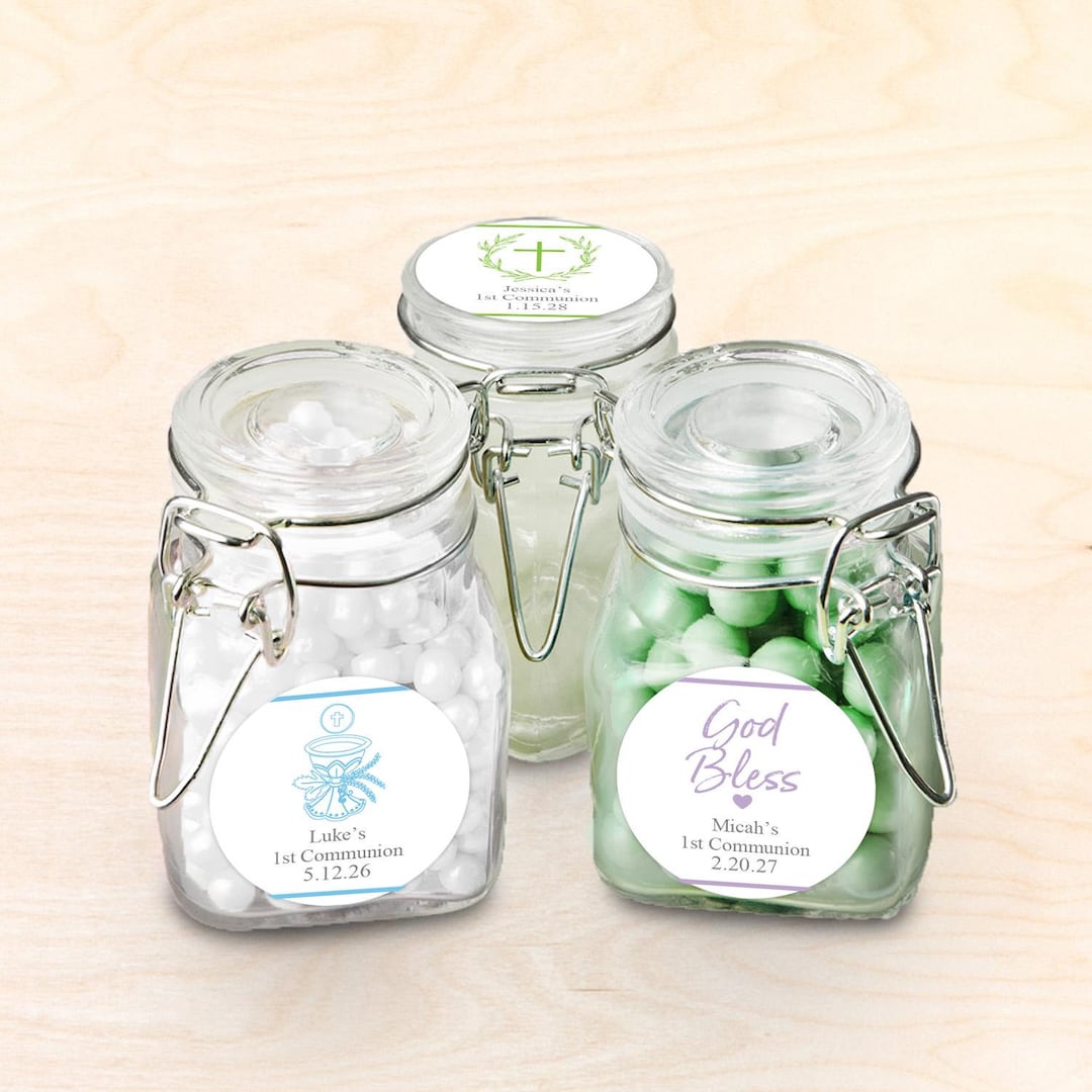 Personalized First Holy Communion Favors: Apothecary Glass Jars, Set of ...