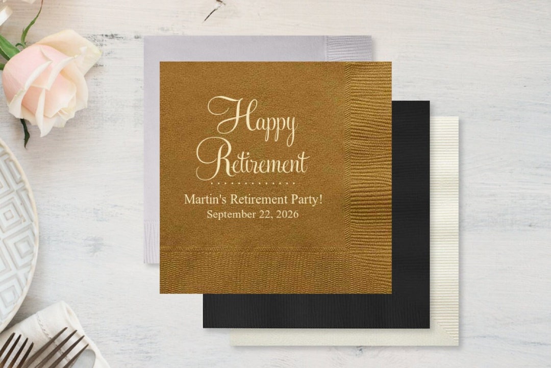 Set of 100 Happy Retirement Personalized Cocktail Napkins, Retirement ...