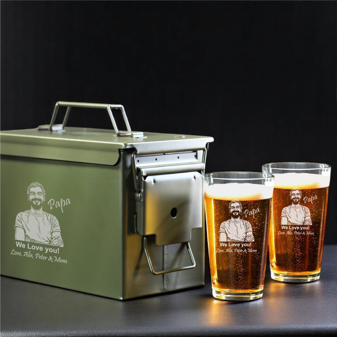 Personalized Photo Engraved Ammo Box & Pint Glass Gift Set DM101 - Etsy