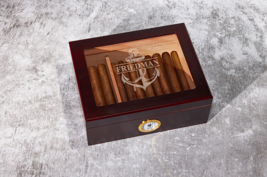 Anchor Personalized Engraved Cherry Wood Cigar Humidor 50 Count Cigar ...