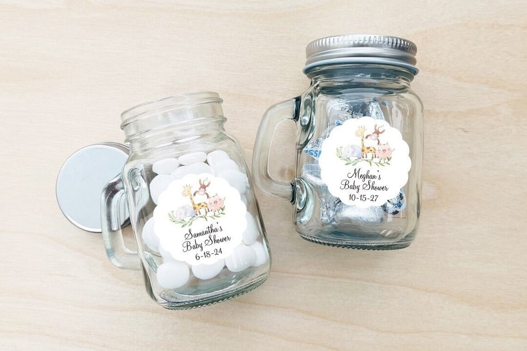 Set of 12 Mini Mason Personalized Baby Safari Jungle Animals Favors ...