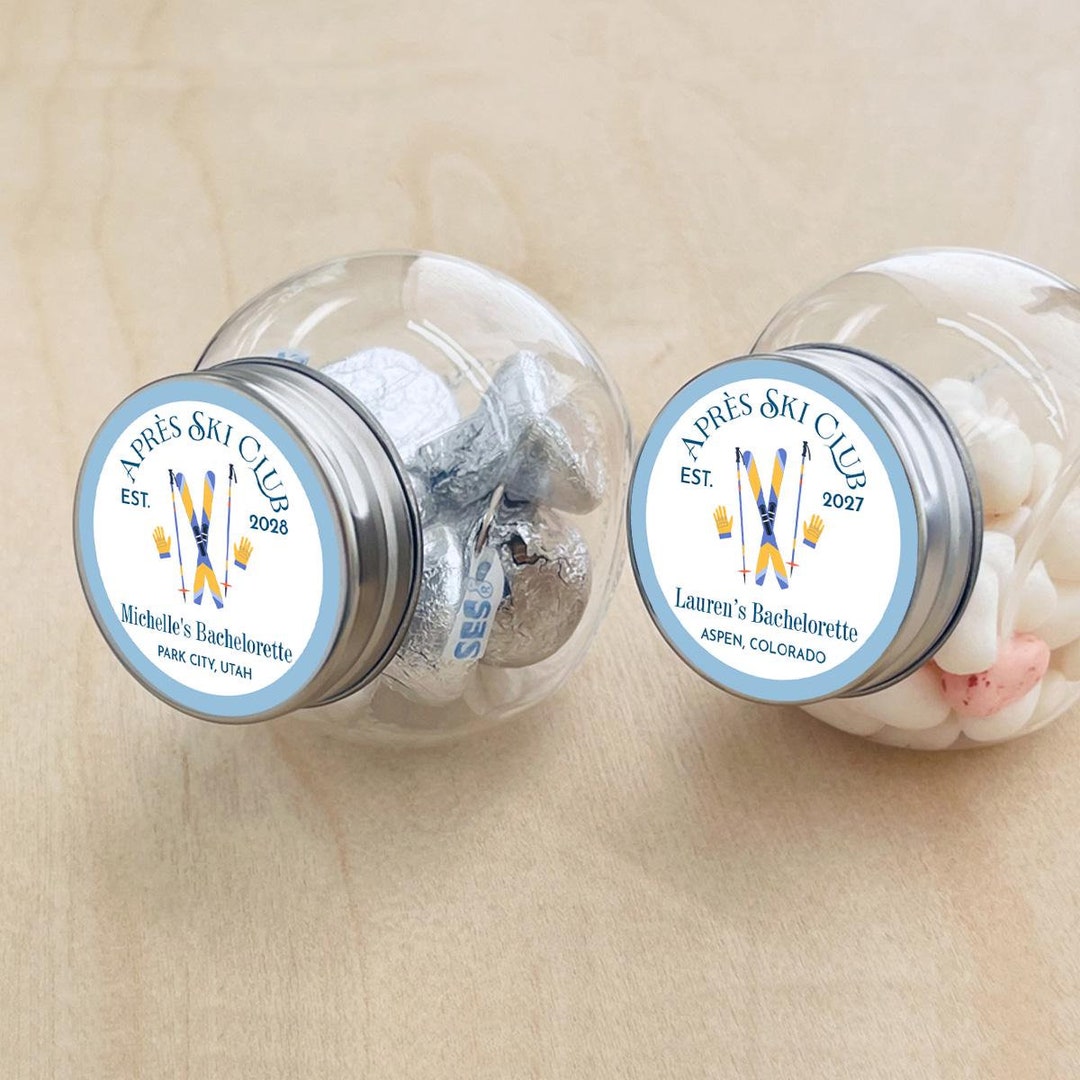 Set of 12 Apres Ski Club Personalized Mini Glass Candy Jar Favors ...