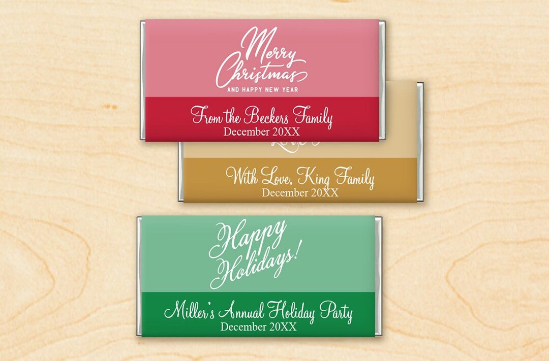 Set of 12 Happy Holidays Christmas Personalized Hersheys Chocolate Bar ...