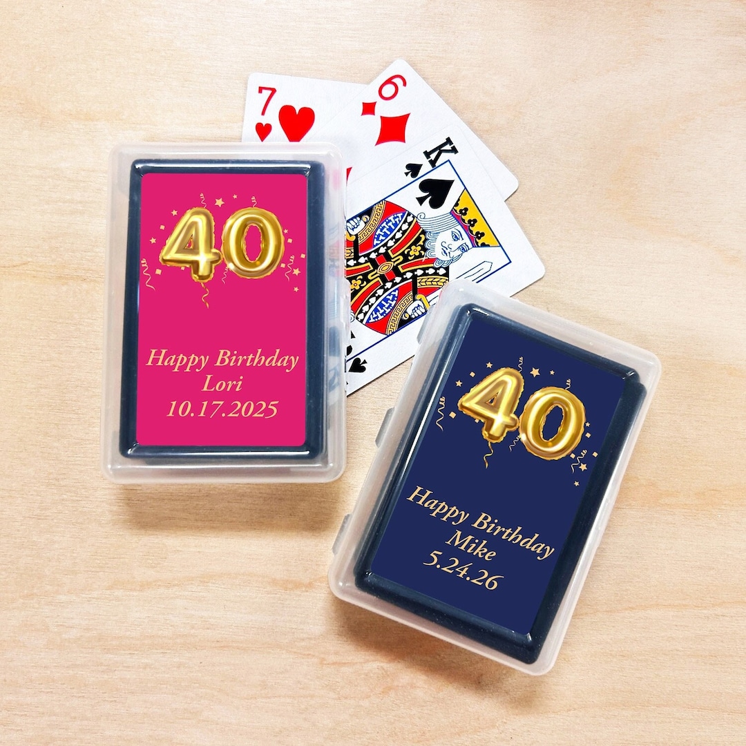 Personalized 40th Birthday Playing Card Favors With Labels - Set of 10 ...