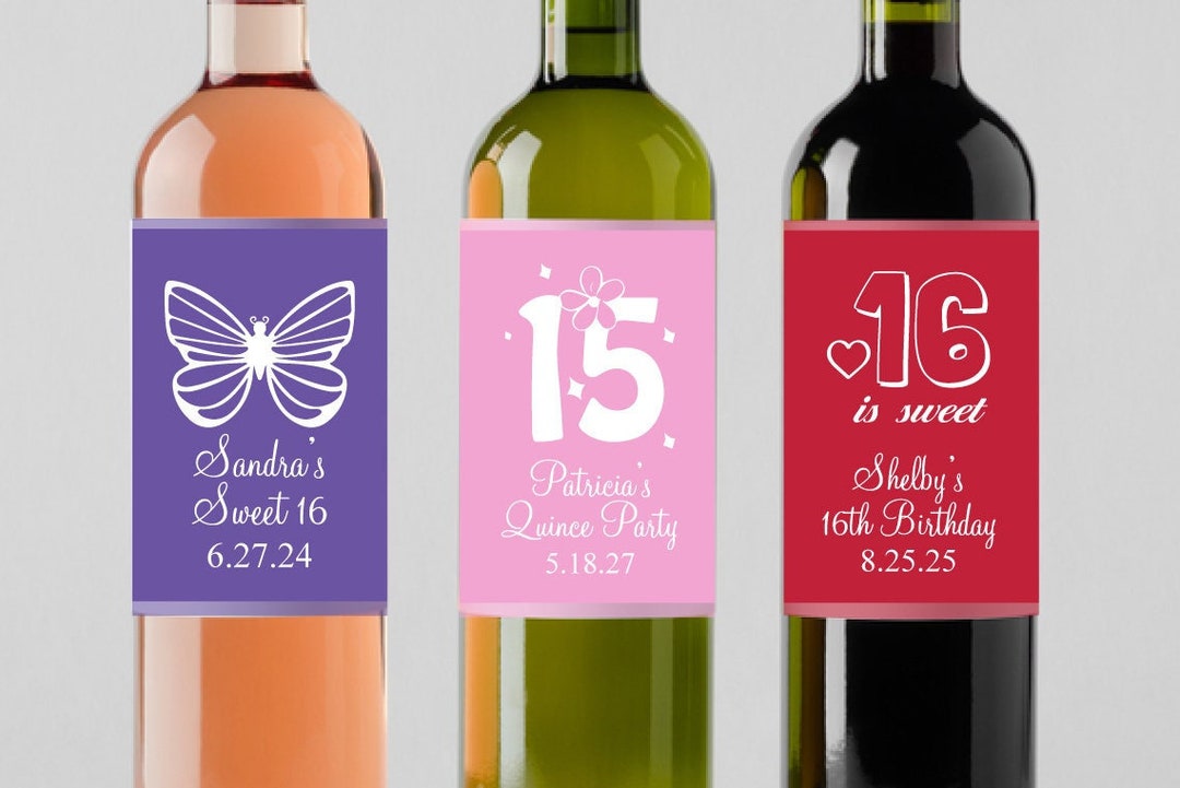 Set of 10 Sweet 16 or Quince Anos Labels, Personalized Wine Bottle ...