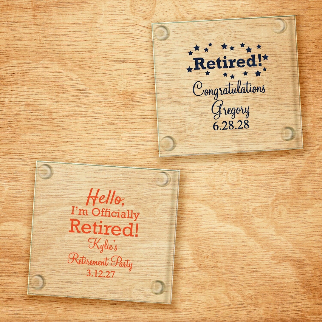 Set of 24 Retirement Design Personalized Coasters, Retired Coaster ...