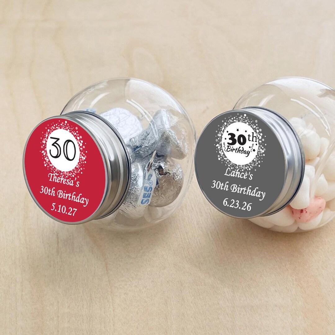 Set of 12 30th Birthday Custom Personalized Mini Round Candy Jar Glass ...