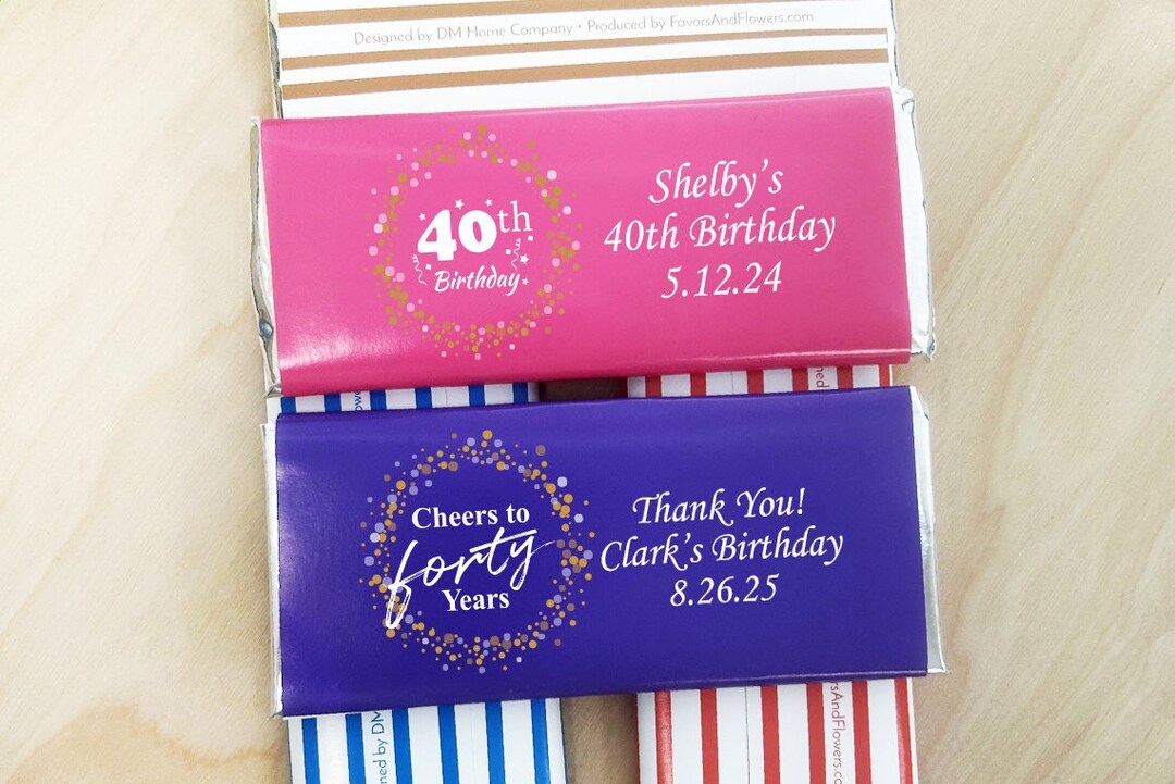 Set Of 12 Birthday Favors Birthday 40th Personalized Wrapper With set-of-12-birthday-favors-birthday-40th-personalized-wrapper-with