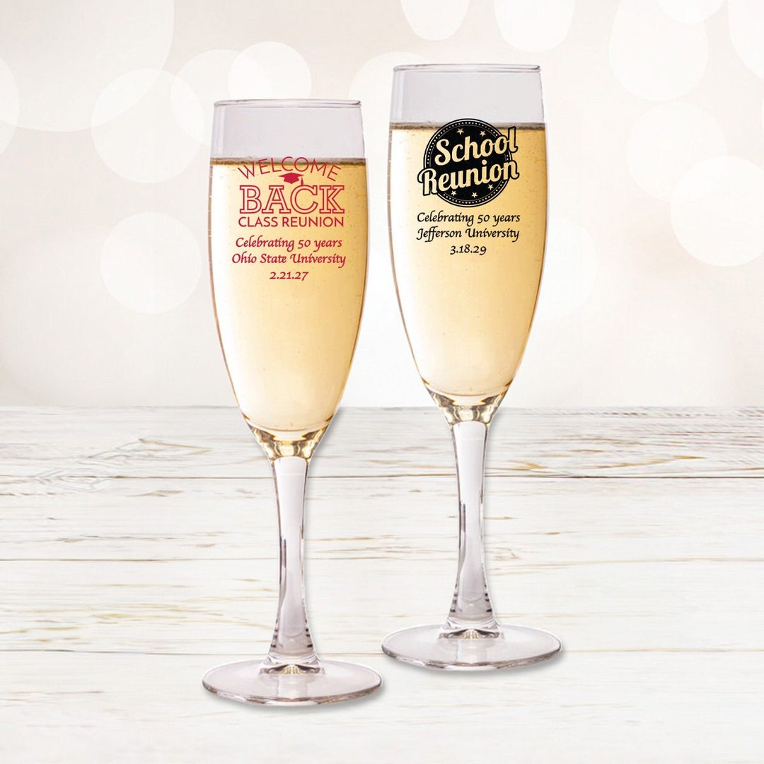 Set of 24 Class Reunion Personalized Champagne Glass With Stem, Class ...