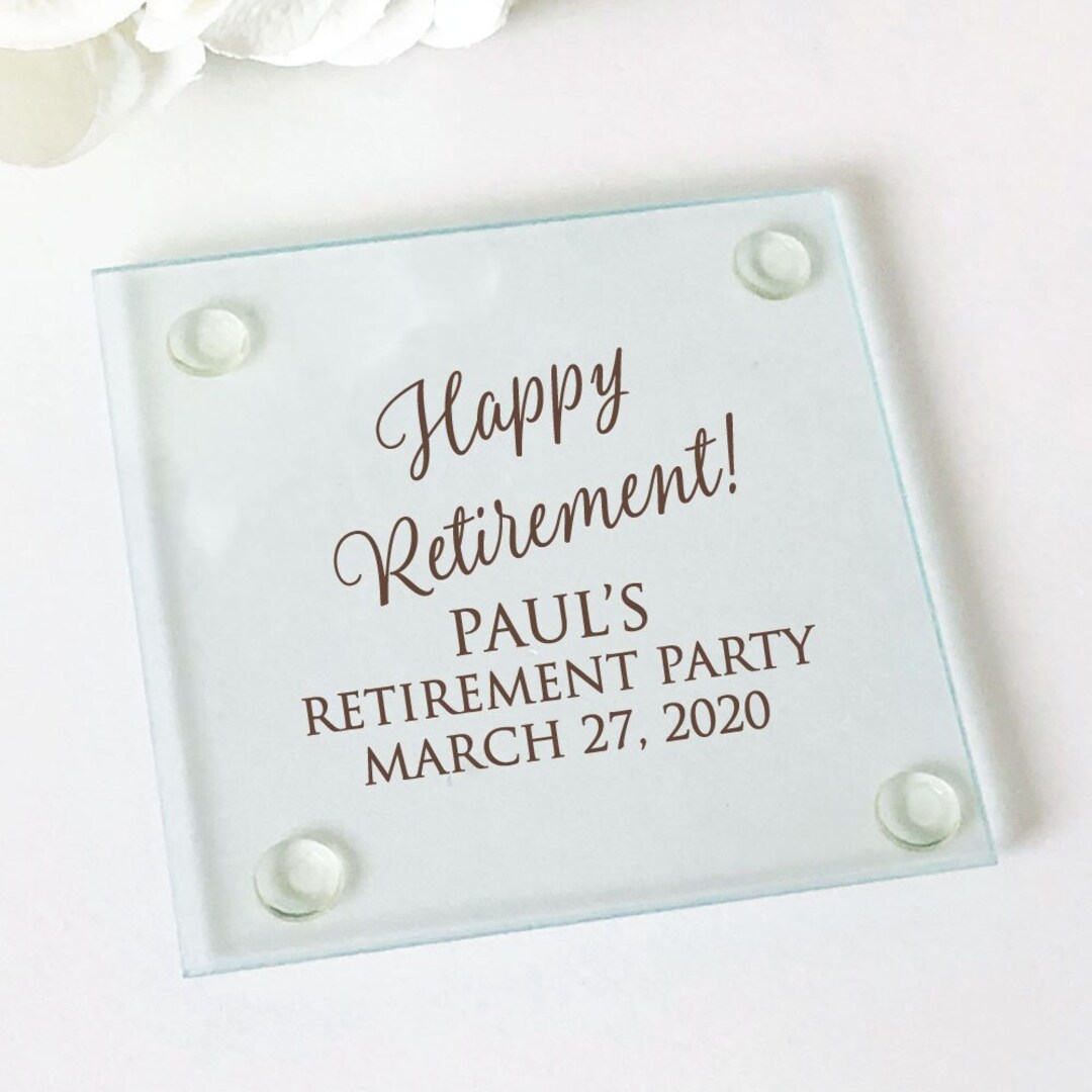 Set of 24 Happy Retirement Personalized Glass Coaster Retirement Favors ...